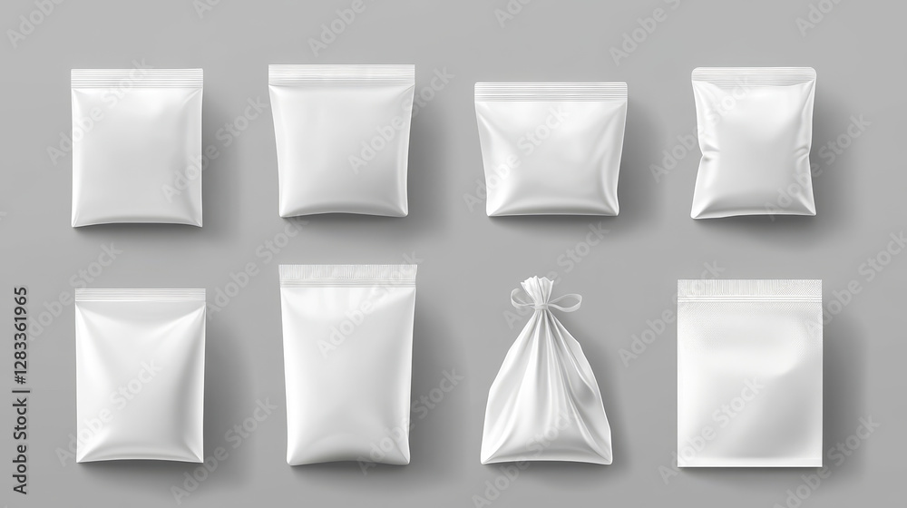 White pouch bag mockup set on transparent background. Realistic 3d ...