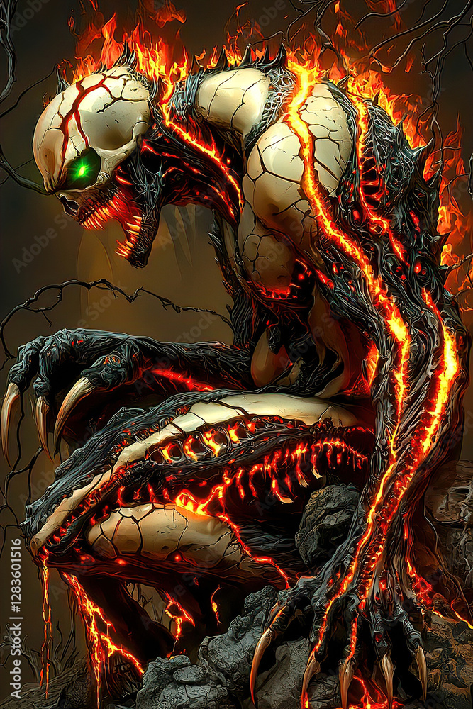 Monstrous demon emerges, a horror creature in dark fantasy. Apocalyptic ...