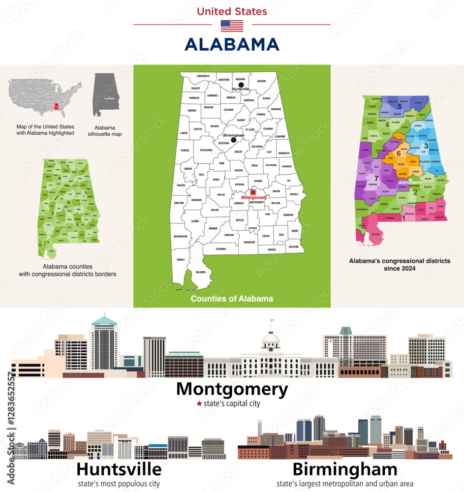 Alabama counties map and congressional districts in 2023-2025 map ...