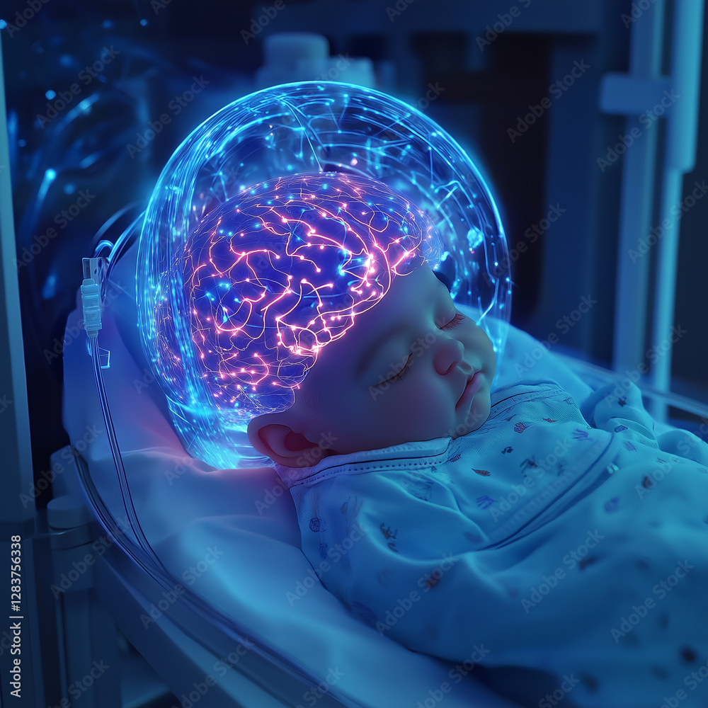 high-tech human brain scan with glowing neuron connections and AI ...