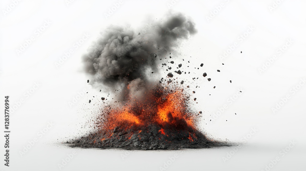 Eruption of Fire and Smoke from Volcanic Ash Mountain Explosion Stock ...