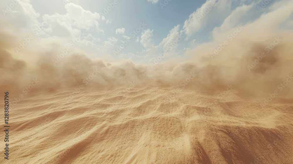Desert sandstorm, brown dusty cloud or dry sand flying with gust of ...