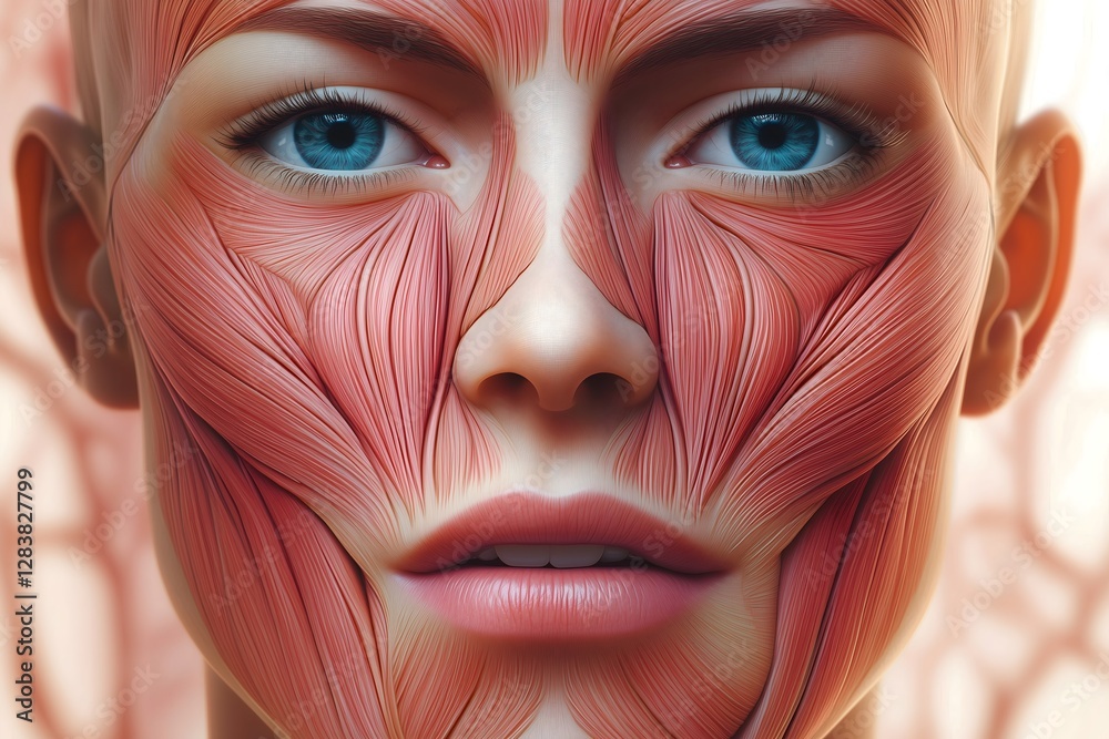 Facial muscles anatomy 3d medical illustration with blue eyes. Stock ...