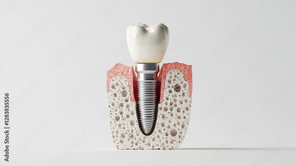Detailed Cross-Section of Dental Implant with Crown, Showing Bone ...
