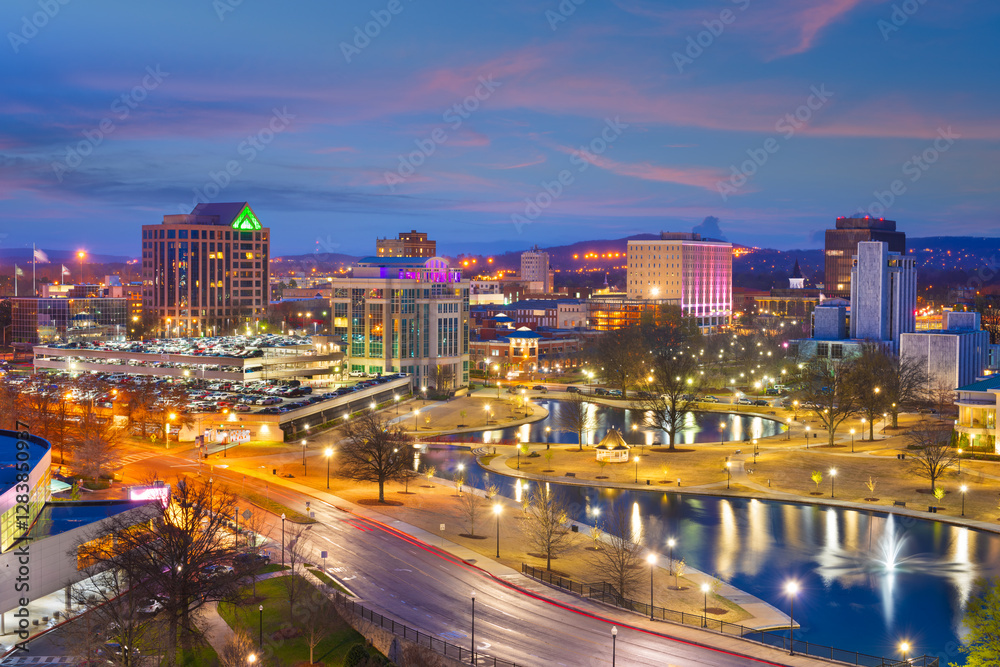 Huntsville, Alabama, USA Park and Downtown Cityscape Stock Photo ...