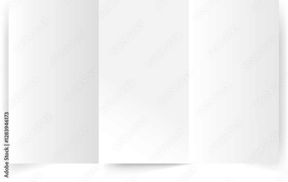 Vector white blank three rectangular panel accordion fold opened on ...