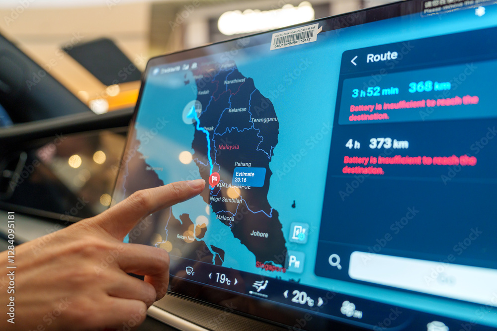 Penang, Malaysia - Feb 22, 2025: Close-up of the navigation screen ...