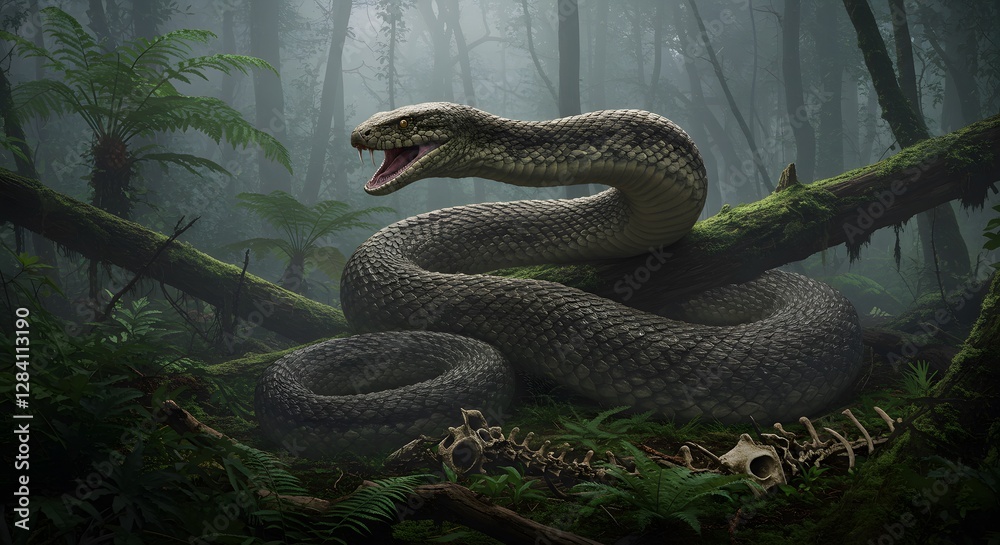 Titanoboa Giant Snake in Prehistoric Jungle Stock Photo | Adobe Stock