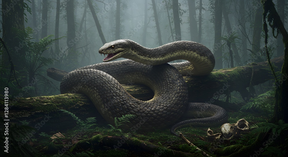 Titanoboa Giant Snake in Prehistoric Jungle Stock Photo | Adobe Stock