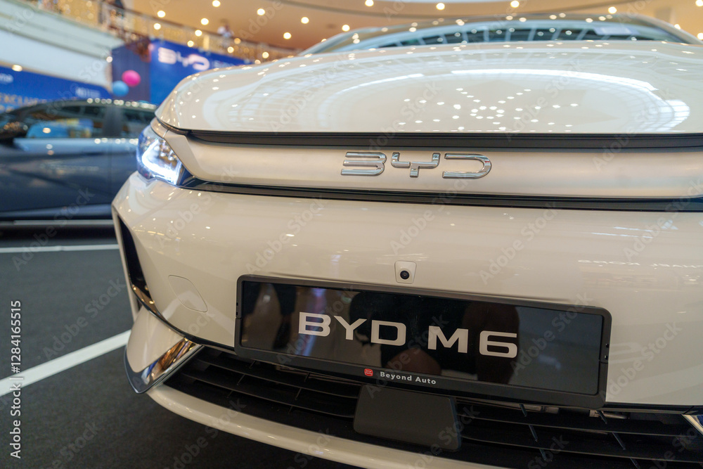 Penang, Malaysia - Feb 22, 2025: Close-up of the sleek front design of ...