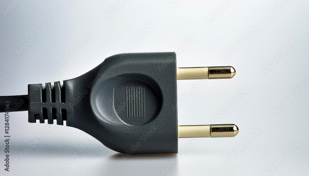 audio video cable, electric plug, Close up of a black power plug with ...