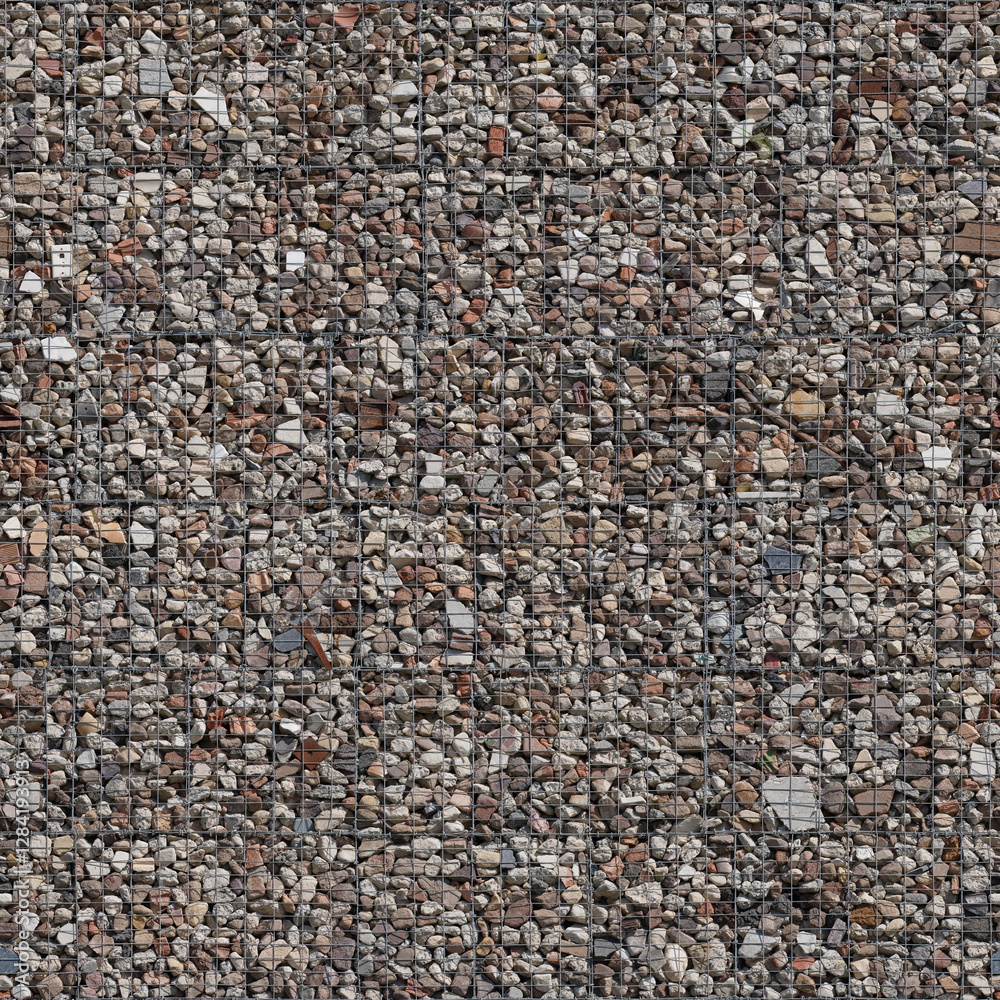 Seamless stone texture of recycled rock and brick rubble gabion wall ...