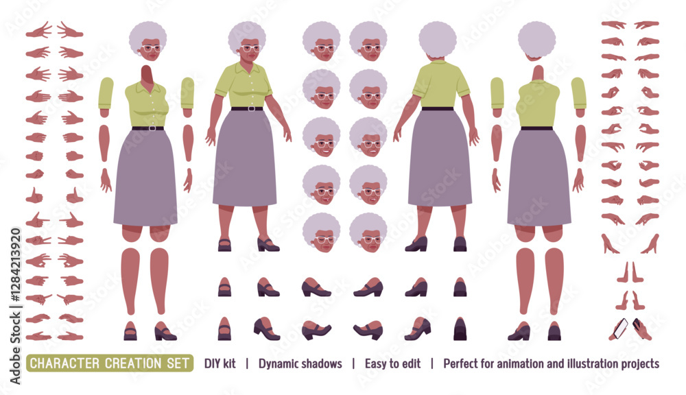 Senior woman african american old lady, nice elder DIY character ...