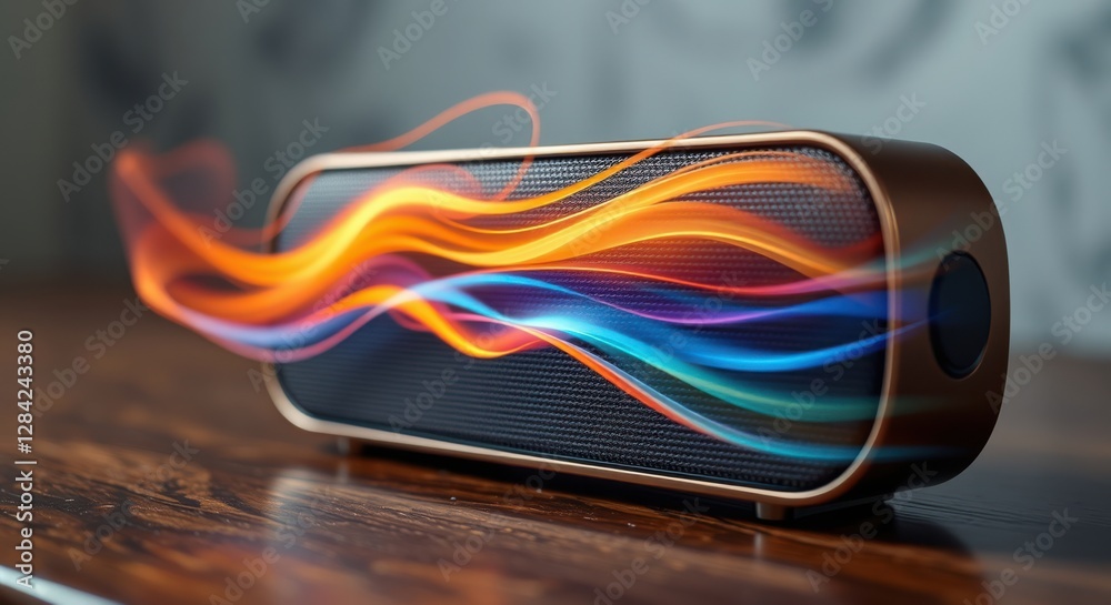 Stylish speaker with dynamic light streams, audio visualization, modern ...