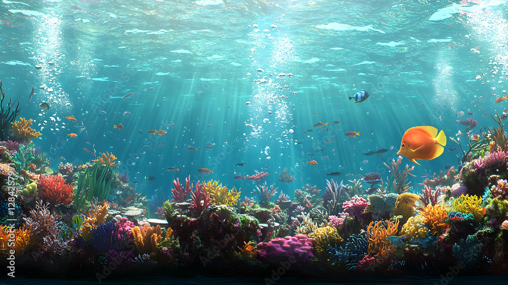Vibrant Underwater Scene Depicting Colorful Coral Reefs and Diverse ...