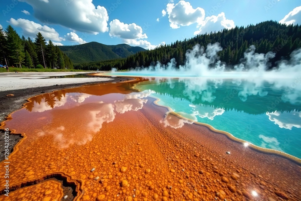 Microscopic life forms thrive in the grand prismatic spring's warm ...