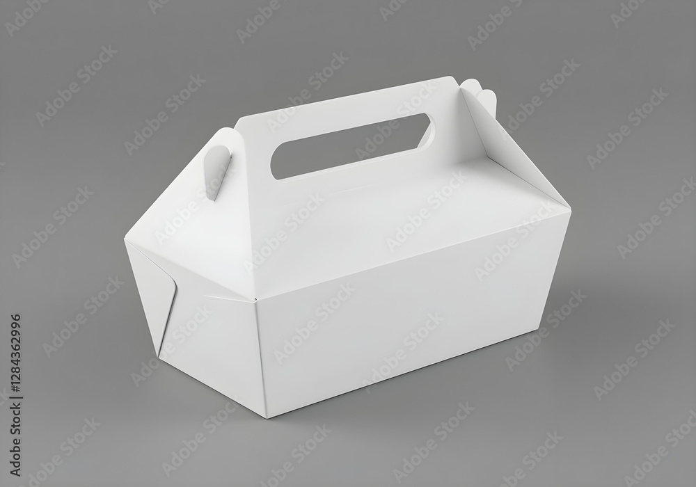 Blank white pastry box with handle mockup on grey background. Empty ...