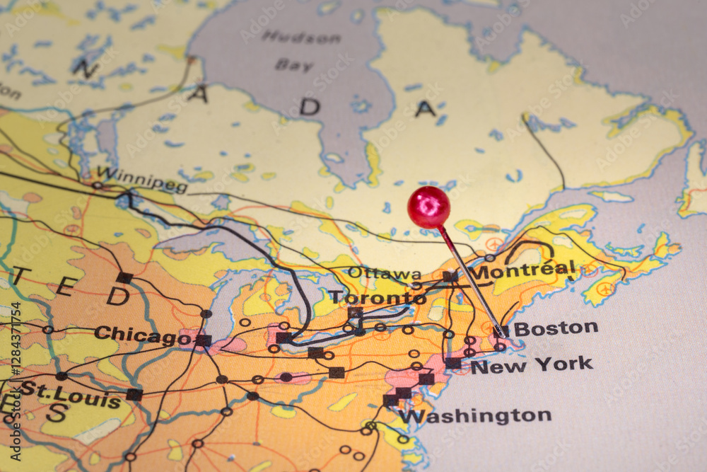 Colorful tourist location map Boston, Massachusetts, US, U.S.A, United ...