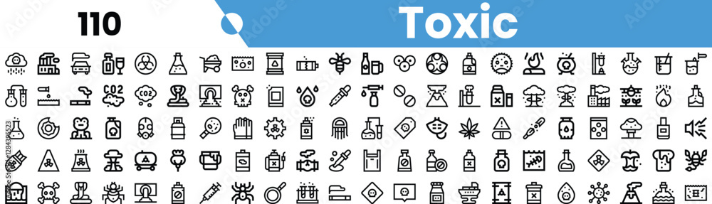 A diverse collection of toxic-themed icons, featuring various symbols ...