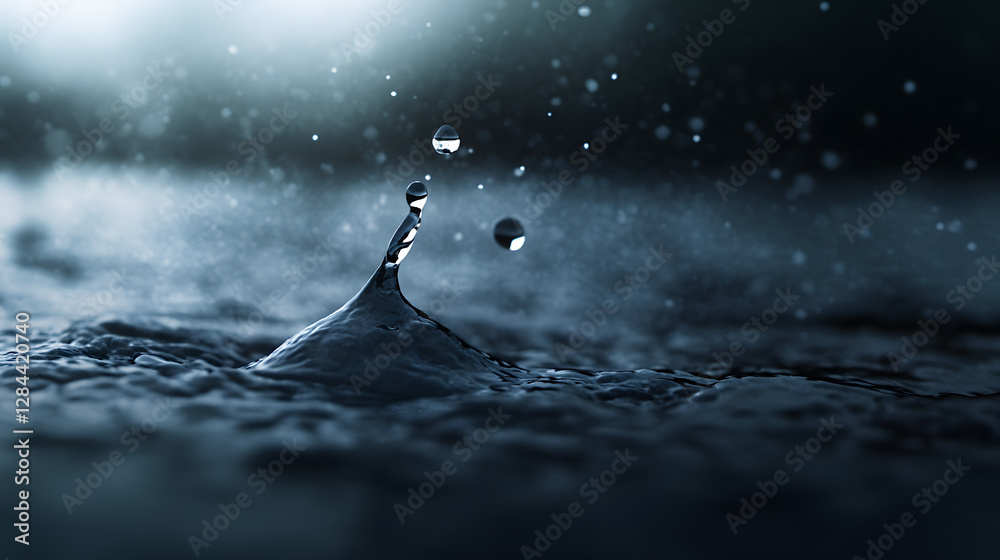 Water droplet impact, dark background, splash, texture, rain Stock ...