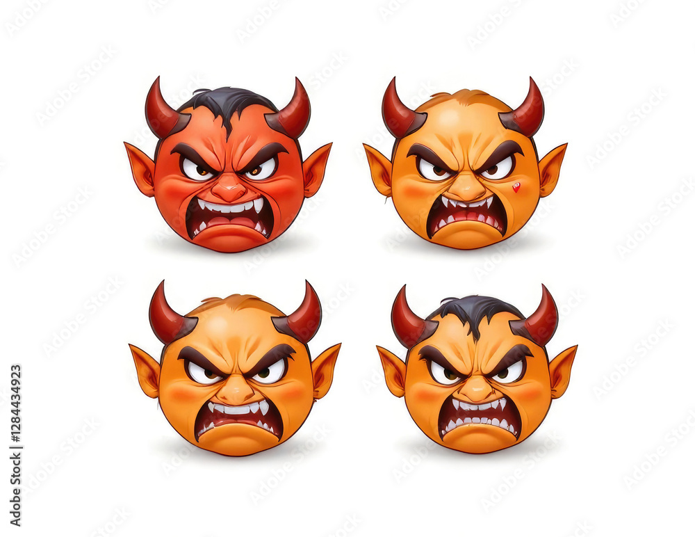 Cartoon Devil Emoji Faces with Angry Expressions for Graphic Design ...