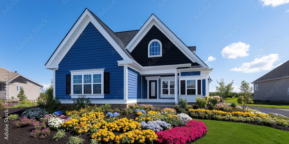 Powder blue vinyl siding with straight horizontal lines, white cornice ...