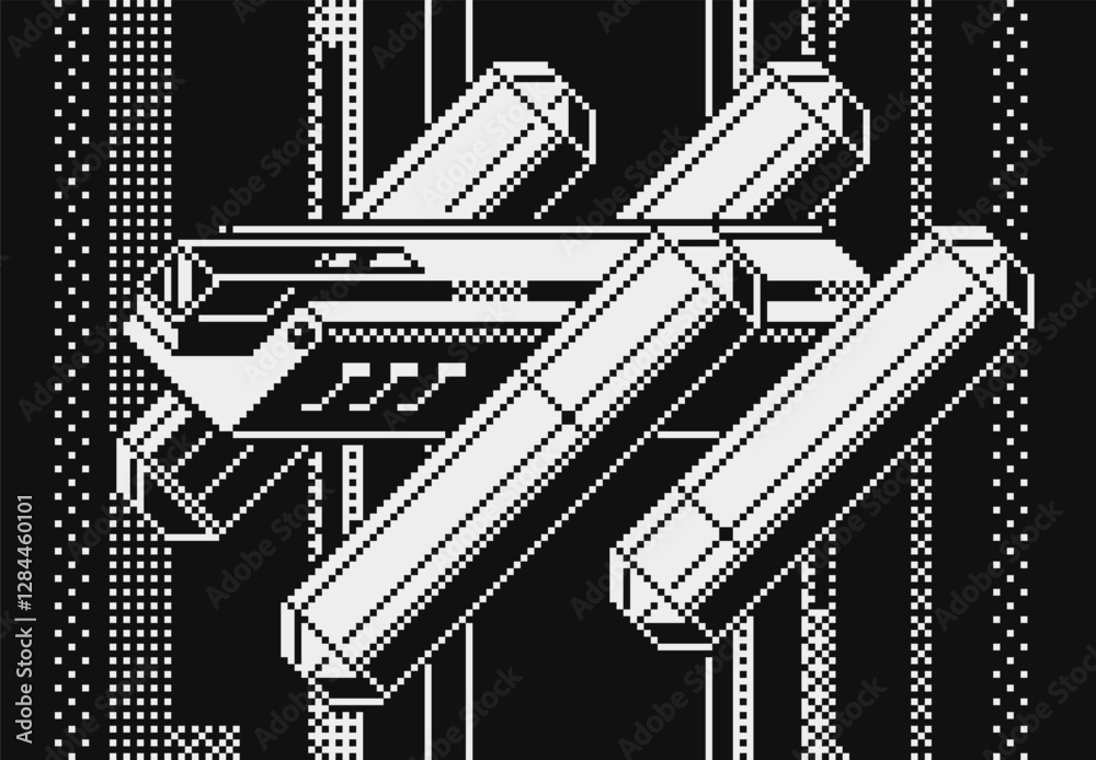 Spaceship, 8-bit pixel art style for video game background, futuristic ...