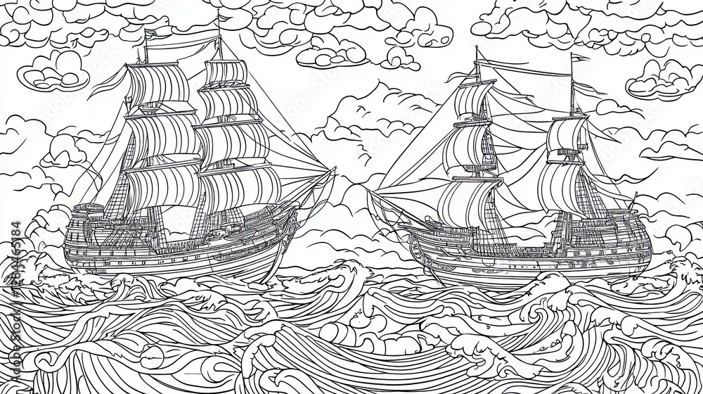 Stock-Illustration „A thrilling coloring page depicting a pirate battle ...
