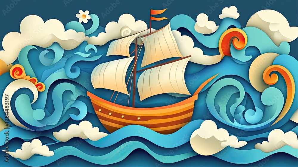 Pirate ship grappling with colossal waves and ominous skies on a ...