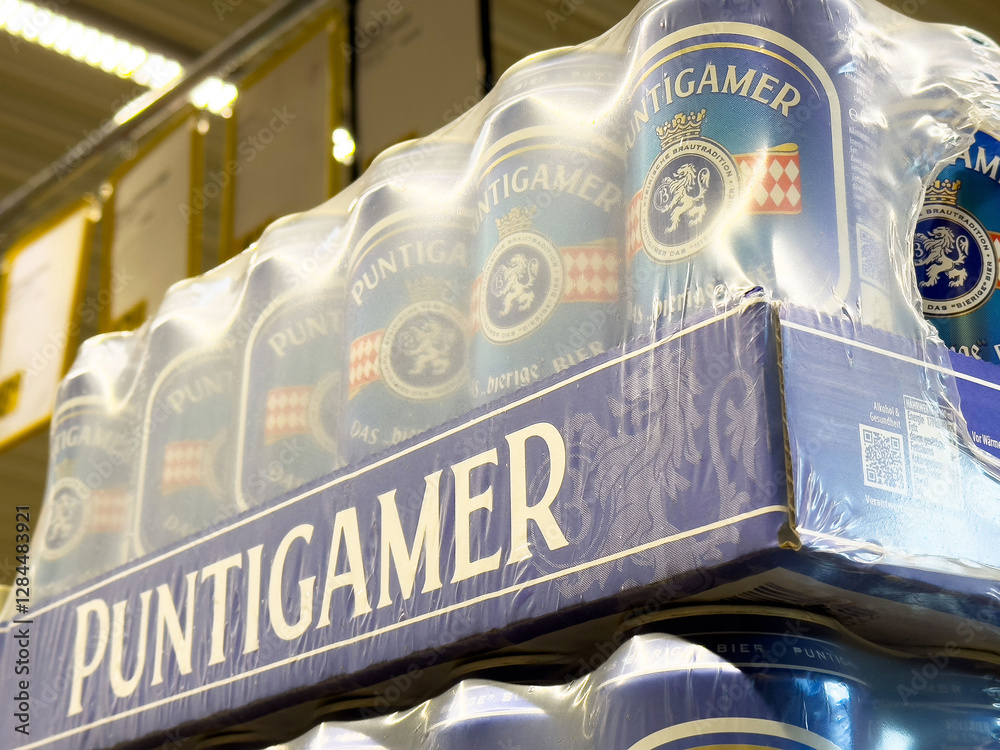 Puntigamer beer packaging displayed prominently in a retail store ...
