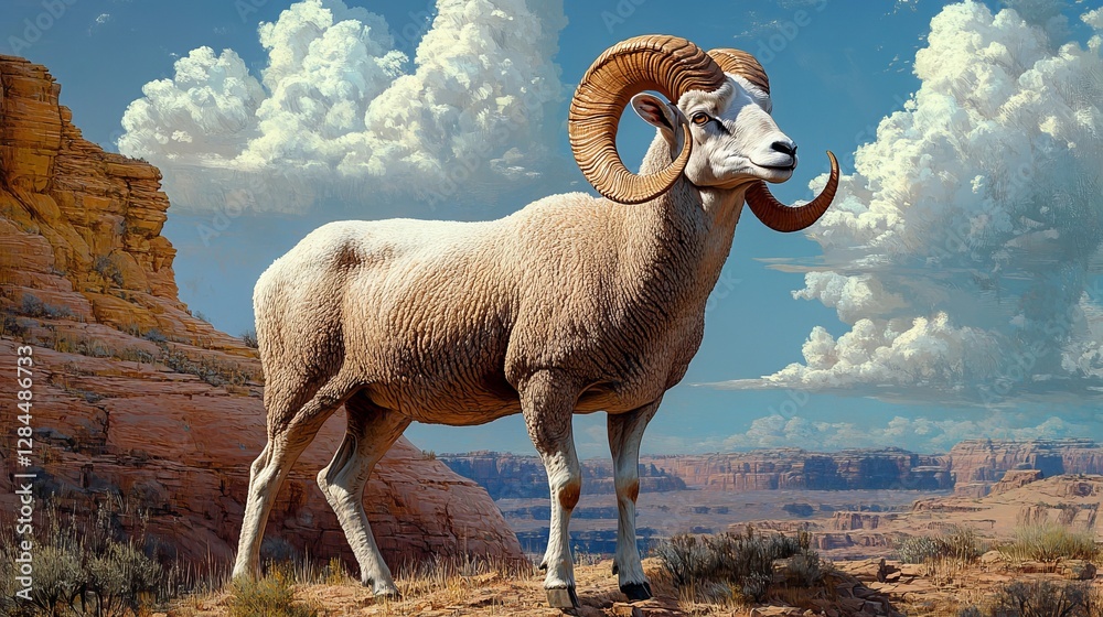 Majestic Desert Bighorn Sheep Ram Powerful Horns Wild Animal Nature ...