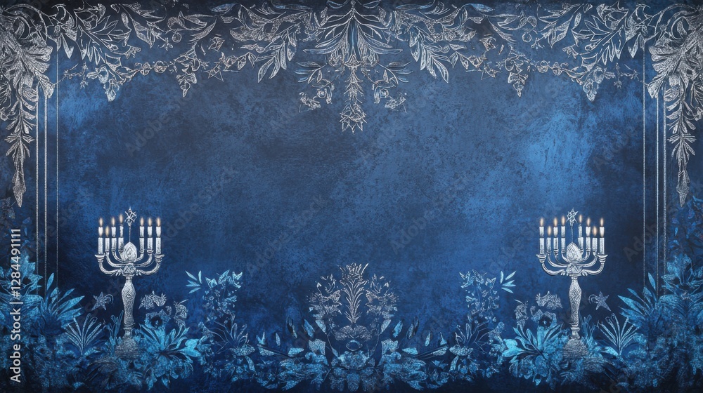 Hanukkah Radiance: Elegant border of menorah silhouettes, dreidels, and ...