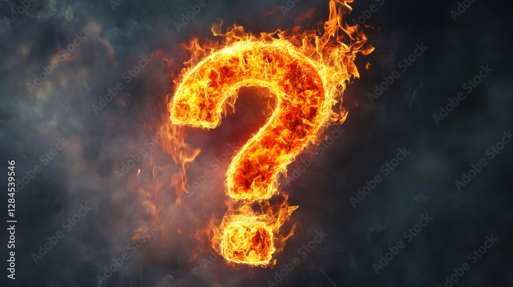 Flaming question mark symbolizing confusion, uncertainty, and the ...