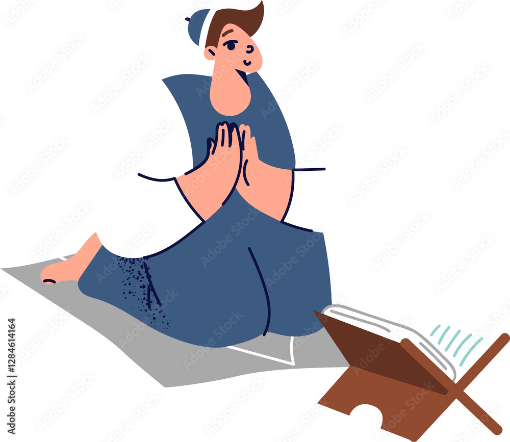 Muslim boy reads koran on knees, studying islam and commandments of ...