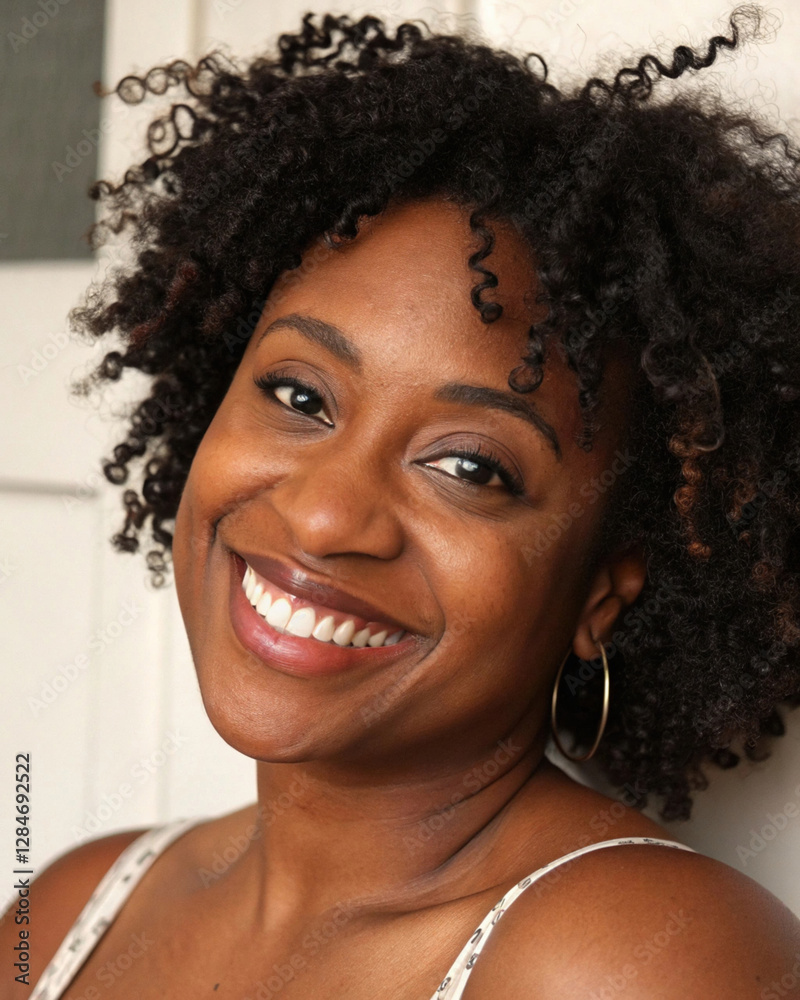 Realistic photos of Black women in colorful clothing, smiling and ...