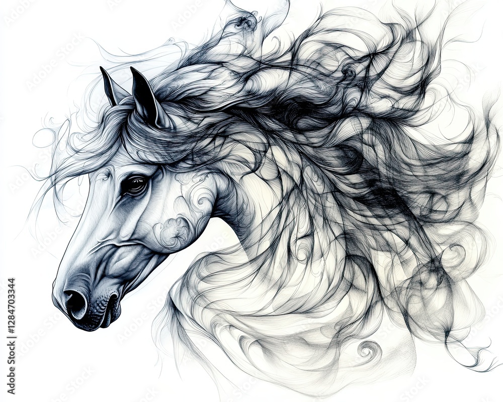 Draw a horse profile in a side view on a plain white background Stock ...