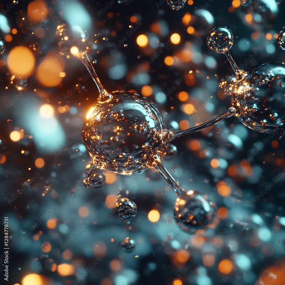 Hyper realistic hydrogen bonding scene showing water molecule sticking ...