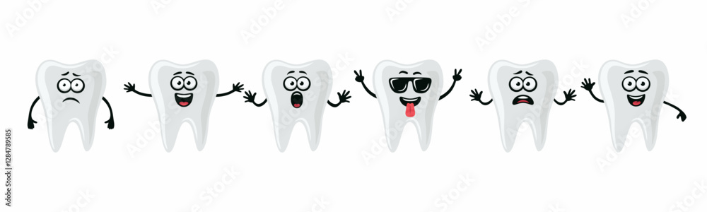 Adorable Tooth Characters Showing Different Emotions. Flat Vector Tooth ...