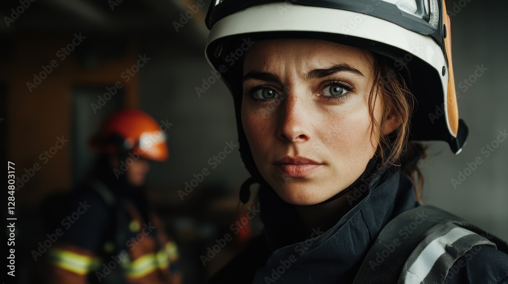 Captivating portrait of a dedicated female firefighter showcasing ...