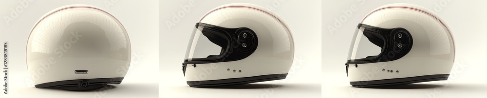 A collection of white motorcycle carbon integral crash helmets ...
