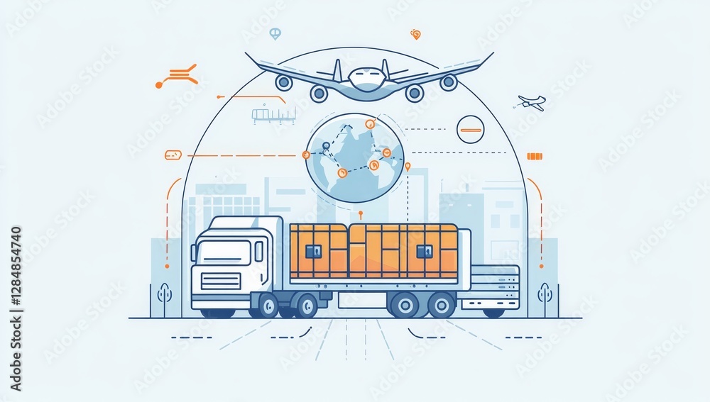 A visual representation of a global logistics network, highlighting ...