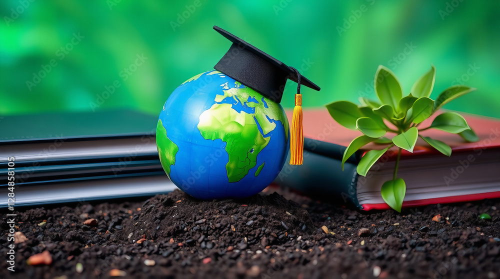 Eco education concept, sustainable learning for a greener planet, earth ...