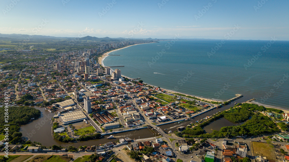 Aerial panoramic photo of Balneário Piçarras and its long coastline ...