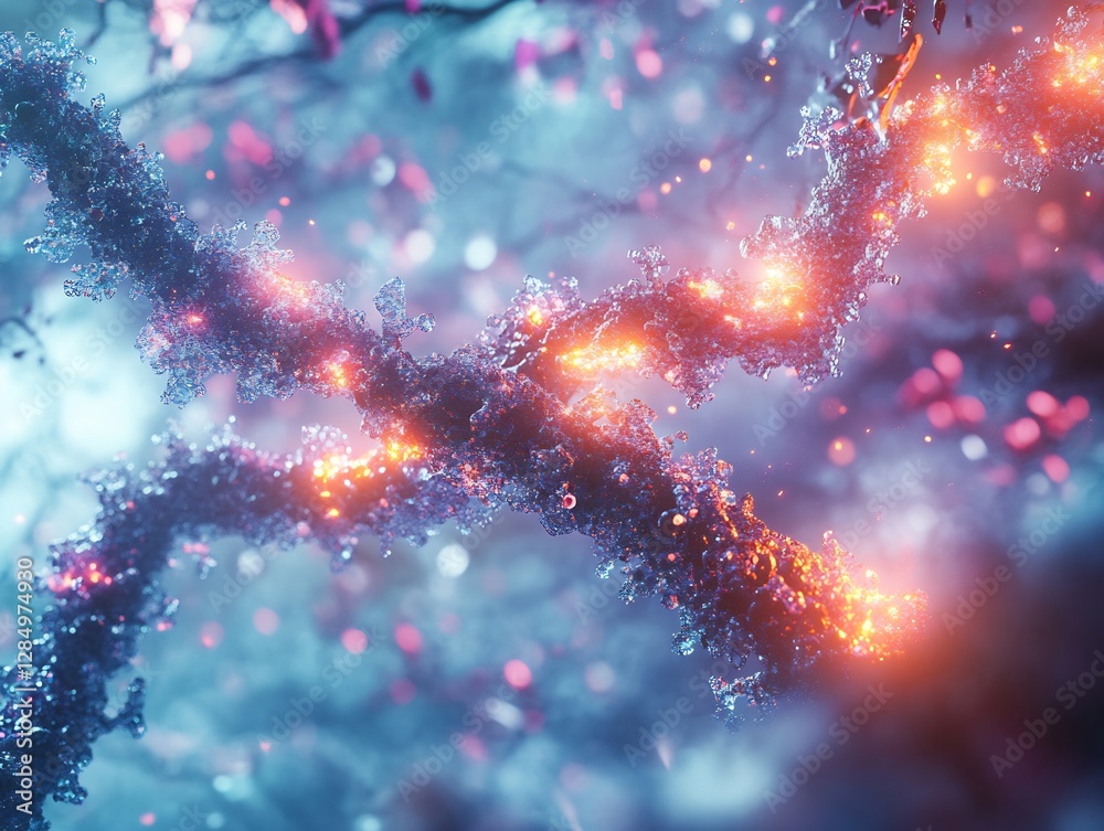 Photorealistic rendering of RNA transcription showing clear strand of ...