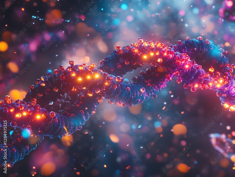 Photorealistic rendering of RNA transcription showing clear strand of ...