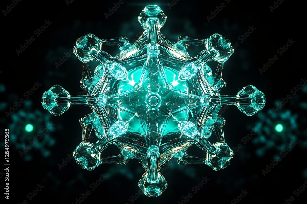 Photo realistic visualization of molecular amino acid structure glowing ...