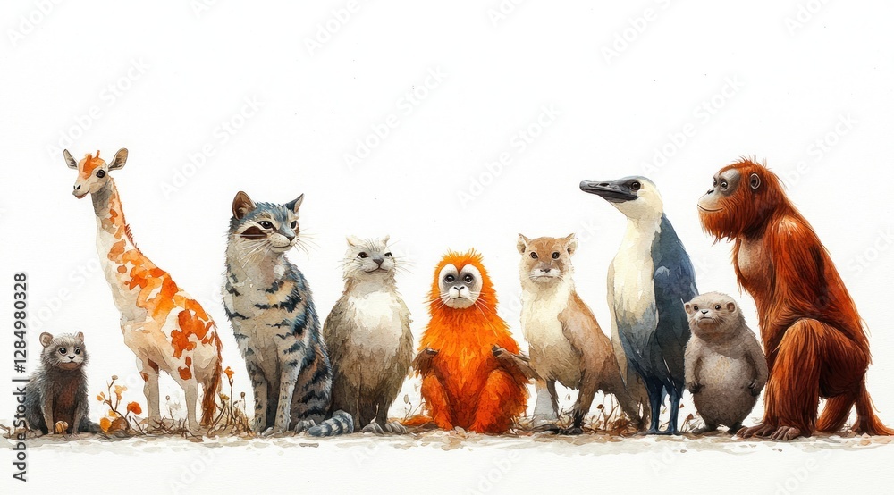 Watercolor Animals Starting with O Ocelot Okapi Opossum Otter Ostrich ...