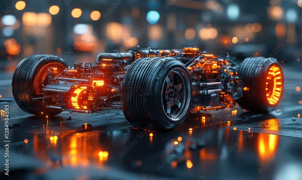 Hydrogen Fuel Cell Car Chassis Detailed Illustration with Underbody ...