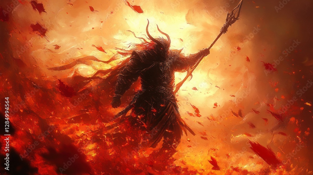 Valkyrie Warrior in Plate Armor Commands Nature with Sabers and Horned ...