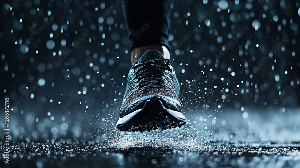 Super slow-motion frame of a sprinter shoe barely touching the ground ...